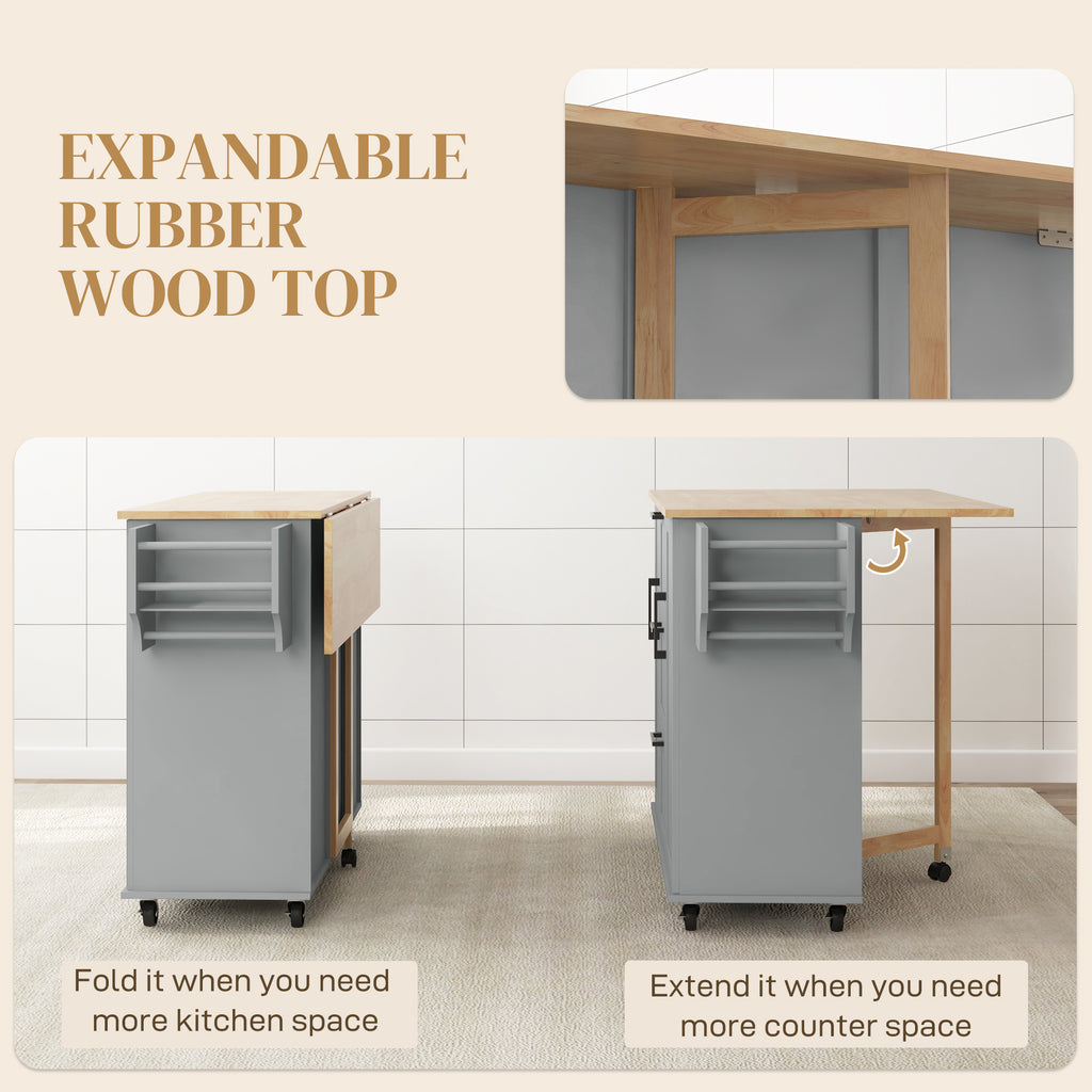 Coral Bay Rolling Kitchen Island Cart with Drop Leaf Table - Grey and