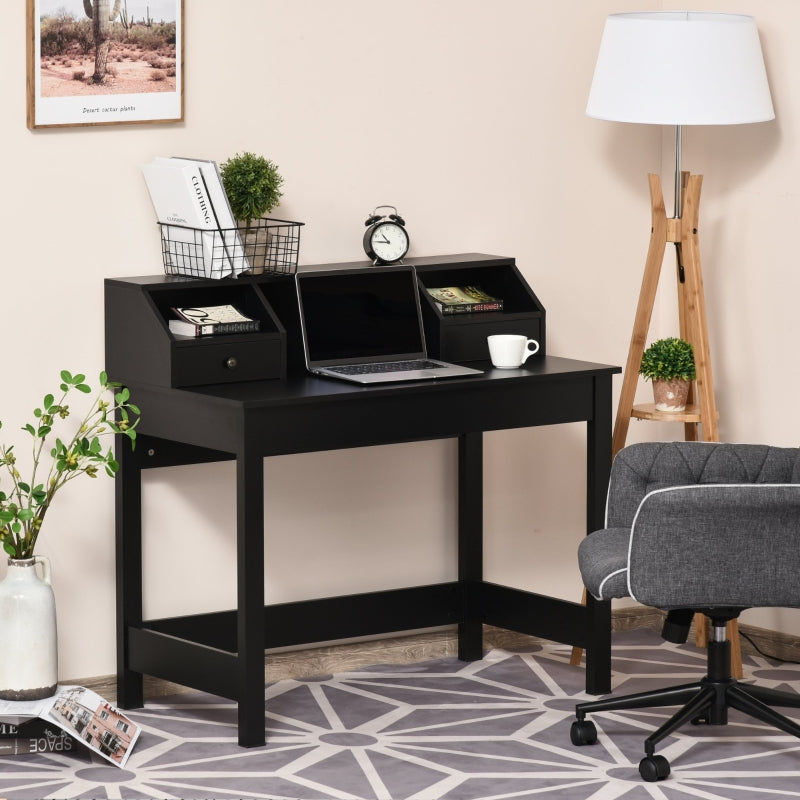 Nathan Laptop Desk with Display Shelves and Drawers - Black